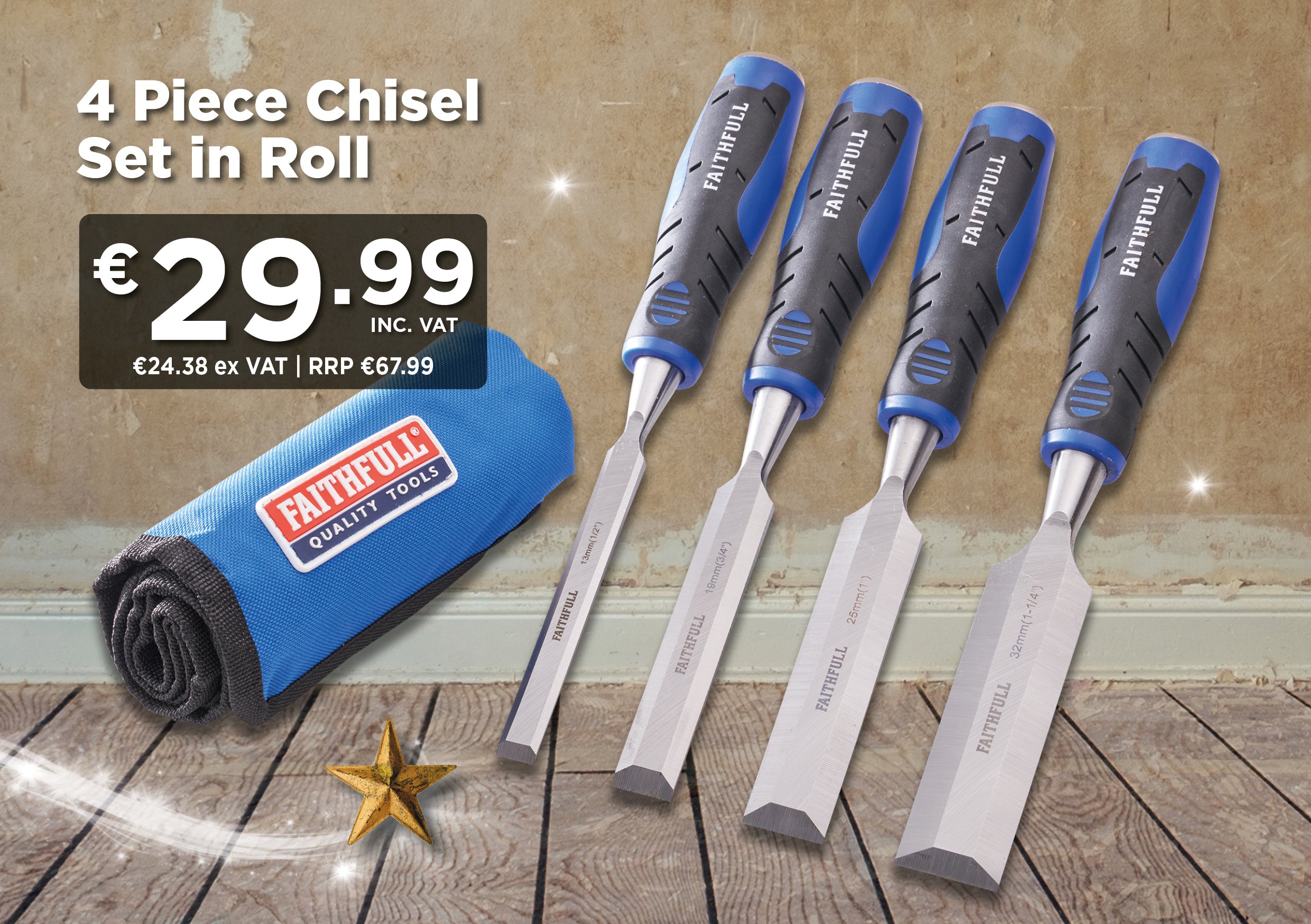Faithfull Soft Grip Chisel Set & Chisel Roll - 4pc – O'Tooles Tools